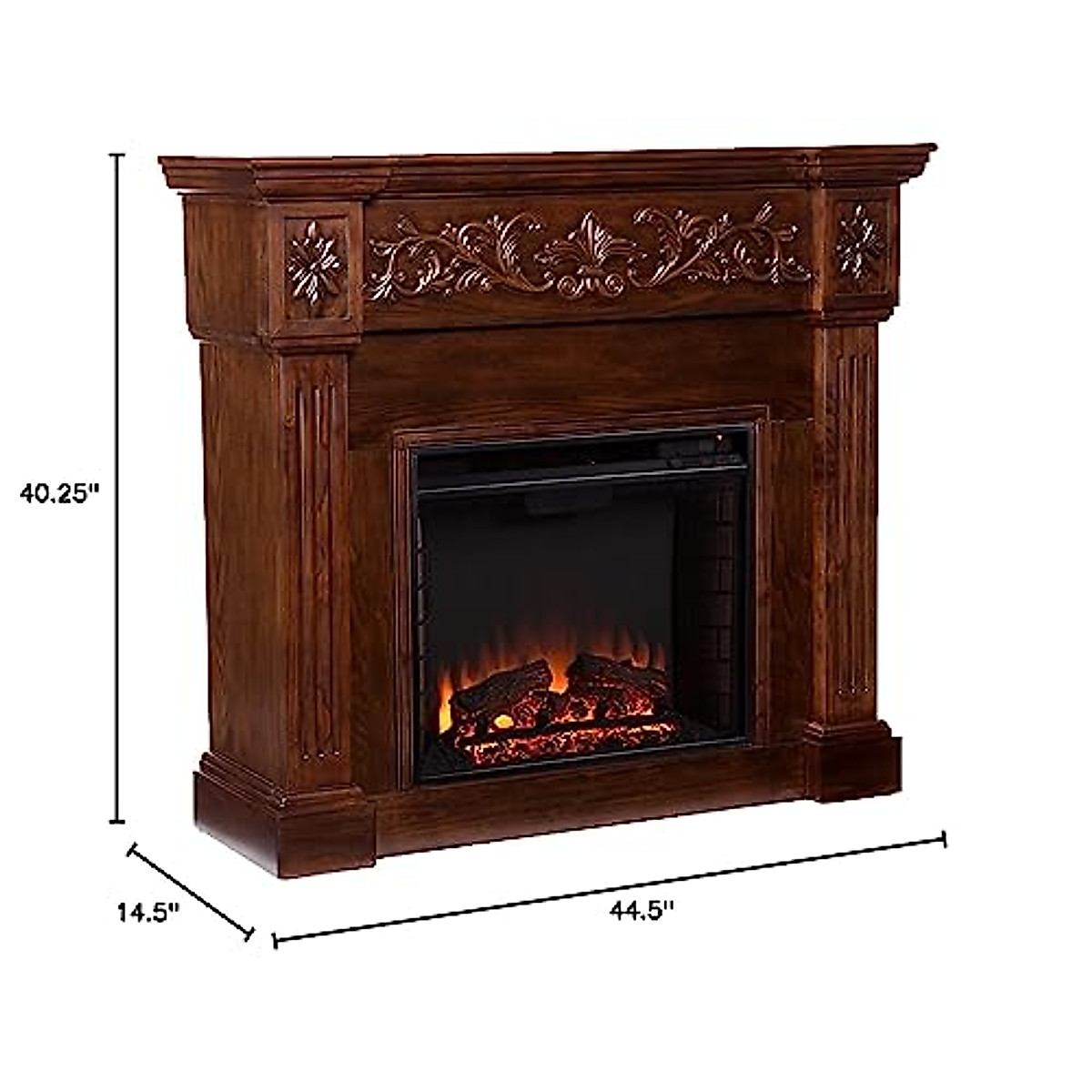 SEI Furniture Calvert Electric Carved Floral Trim Fireplace, Espresso (AMZ8729EF)