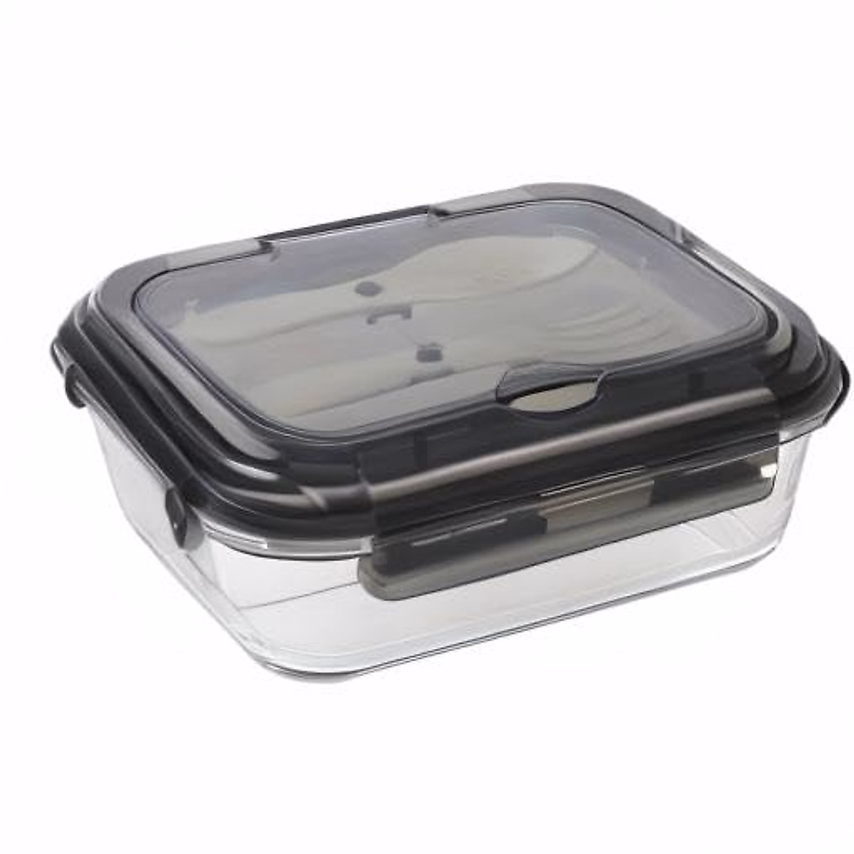 Delight King Lunch-to-Go Glass Baking and Storage Container with Fork and Spoon Compartment Lid, Black