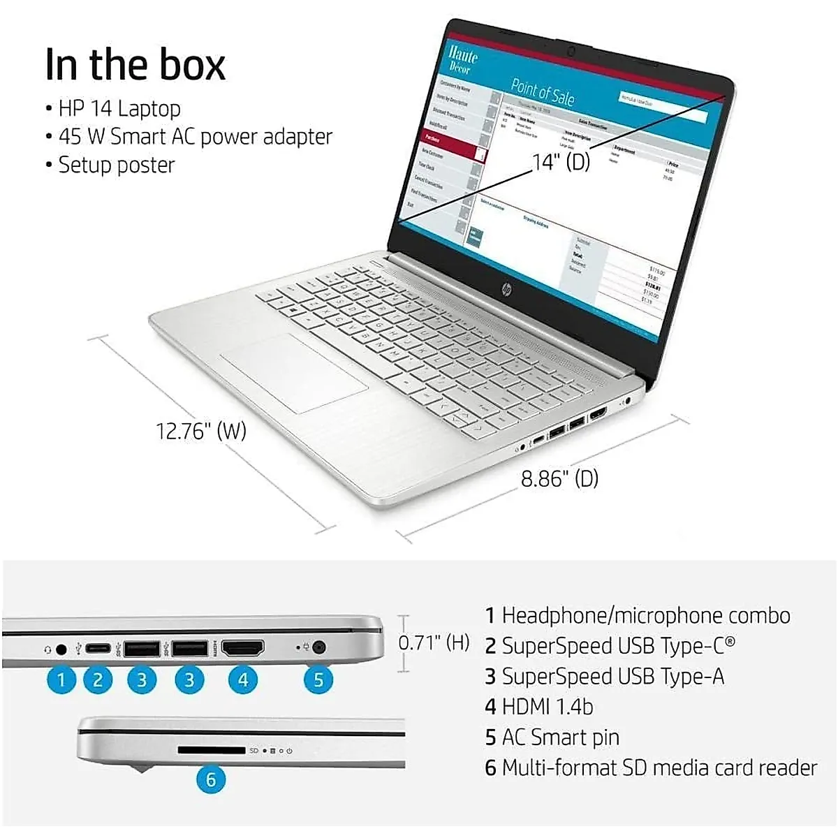 HP 2023 Newest 14 Laptop, 14 Inch Display, Intel Core i5-1135G7 Processor, 32GB RAM, 1TB SSD, Intel Iris Xe Graphics, Bluetooth, Webcam, Windows 11 Home, Natural Silver, Bundle with Cefesfy