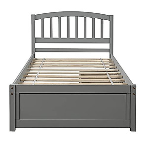 Twin Bed with Drawers,Wood Bed Frame with Headboard and Footboard Wood Platform Captain Beds for Boys, Girls, Kids, Teens and Adults, Gray