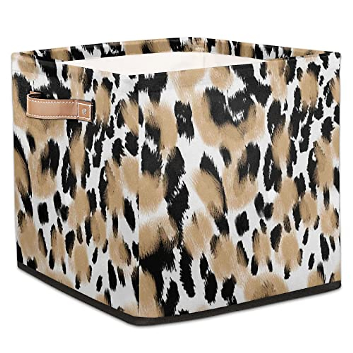 Leopard Print Storage Basket Bins, Animal Tiger Skin Large Foldable Storage Baskets Fabric Organizer Storage Cubes Box with Handles Collapsible Basket for Shelf Closet Nursery Home Office