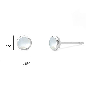 Boma Jewelry Sterling Silver Mini White Mother of Pearl Circle Inlay Stud Earrings