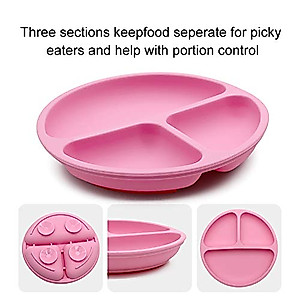Wee me Suction Plates for Babies & Toddlers - Silicone Plates with Lids and Spoon Fork For Baby, Dishwasher and Microwave Oven Safe, 3 Pack (Green, Pink & Yellow)