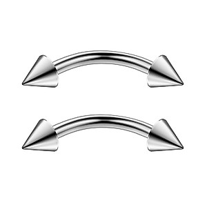 Ruifan 8PCS Assorted Colors Eyebrow Piercing Jewelry Curved Barbell with Spike Kit Eyebrow Tragus Lip Ring 16 gauge 8mm