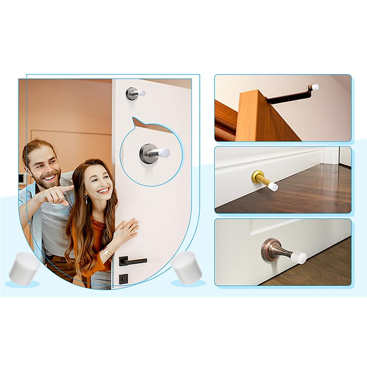 24 Pcs Premium Rubber Door Stop Stud Replacement Tips – Doorstopper Bumpers, Springe Hinge End Caps for Wall & Floor Protection – Universal Size (White)