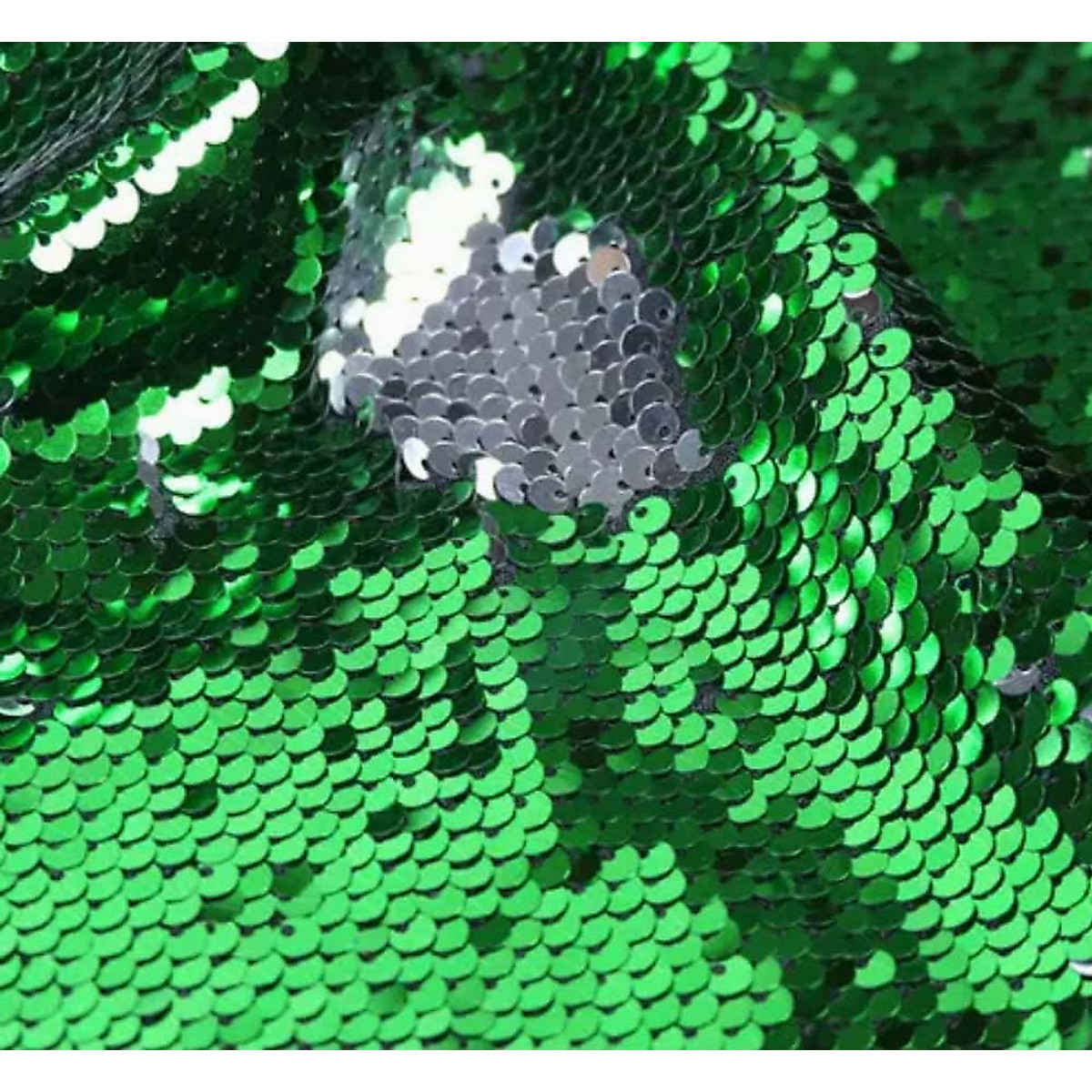 Sequin Fabric Sensory Wall 5mm High Density Reversible Sequin Fabric for Kids Fabric by The Yard （1 yd, Green to Silver