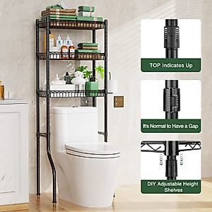 LEHOM Bathroom Organizer Over The Toilet Storage, 3-Tier Bathroom Shelves Over Toilet Shelf Above Toilet Storage Rack Freestanding Bathroom Space Saver with Adjustable Shelves and Baskets, Black