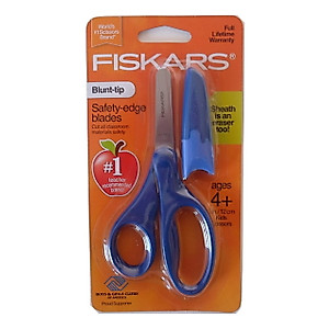 Fiskars Safety-Edge Pointed-tip Kids Scissors - 5 inches - Blue - Includes Blade Cover
