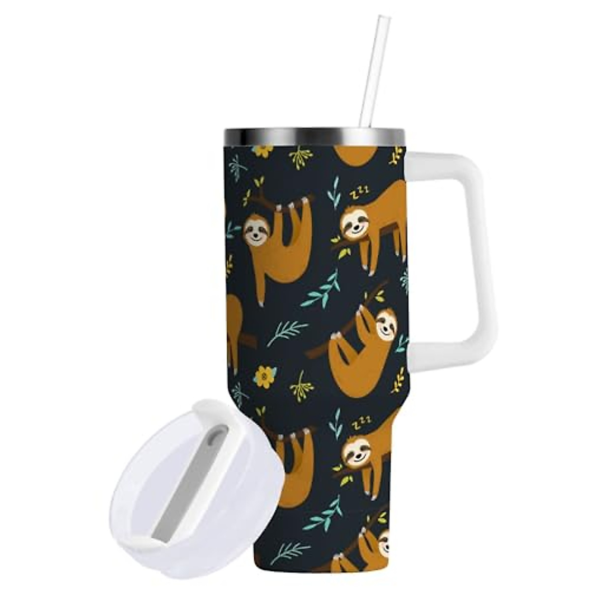 MCHIVER Cute Sloth 40 oz Tumbler with Handle and Straw Stainless Steel Vacuum Water Bottle Leak-proof Travel Coffee Mug Insulated Water Bottle for Office Home Car