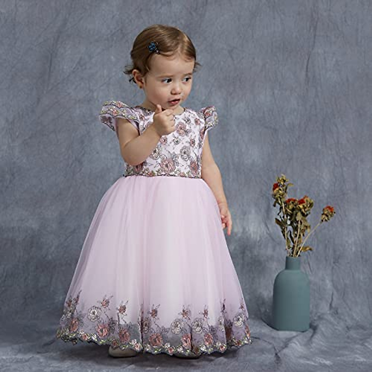 TENTIDE Baby Flower Grils Pink Dress Princess Pageant Rose Embroidery Layered Tulle Tutu Gown Dress 0-18M (Pink, 3-6 Months)