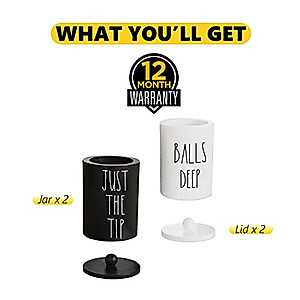 Farmhouse Apothecary Jars, Qtip & Cotton Ball Holder with Lids, Funny Rustic Cotton Swab Canisters for Bathroom Decor Storage Organization (Black & White)