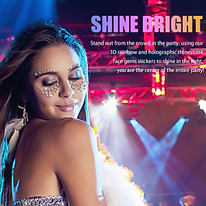 SAOROPEB 5 Sheets Face Gems Face Jewels Stickers, Self Adhesive Eye Body Face Nail Crystal Rhinestones Rainbow for Women Festival Accessory and Nail Art Decorations