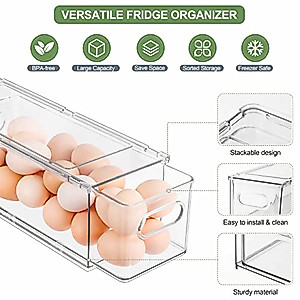 2 Pack Refrigerator Organizer Bins Pull Out Drawers, Clear Stackable Fridge Drawer Organizer with Handle, Fridge Sliding Storage Bins Organization with Drawers for Kitchen, Freezer, Cabinet, Pantry