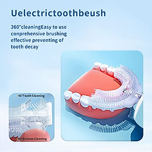 ELOTAME Kids Electric U Shaped Toothbrush, Cartoon Sonic Toothbrush with 4 Brush Heads 6 Cleaning Modes Children Toothbrush IPX7 Waterproof - (Age 8-15, Pink)