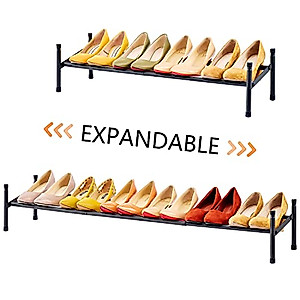 Tajsoon Expandable Shoe Rack Organizer, 1 Tier Adjustable & Stackable Metal Iron Shoe Shelf, Shoe Storage Organizer for Closet Bedroom Entryway, Black