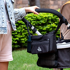 Charlie Tropic Universal Stroller Organizer with Cup Holder - Adjustable Stroller Bag Organizer with 2 Insulated Cup Holders and Detachable Wristlet Pocket for Stroller Accessories,Fits Most Strollers