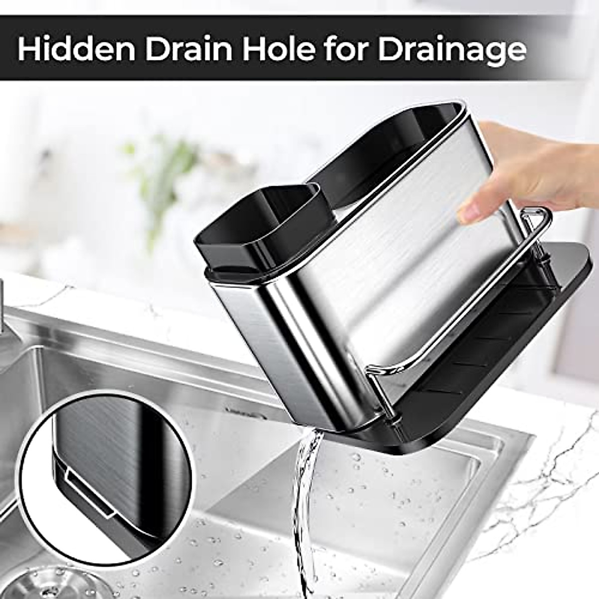 ODesign Dish Soap Dispenser for Kitchen Bathroom Countertop Sink Organizer Brush Sponge Scrub Holder - Stainless Steel