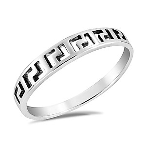 AeraVida Modern Greek Key Simple Band .925 Sterling Silver Ring | Dainty Wedding Rings For Women | Vintage Comfort Fit Silver Rings for Women | Promise Ring | Sterling Silver Rings Sizes (10)
