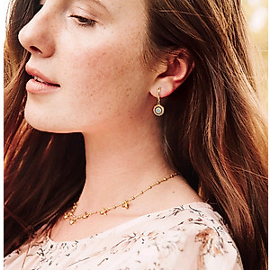 PEARLADA 18K Gold Round Evil Eye Dangle Hoop Earrings for Women Small Micro-inlaid Cubic Zirconia Charm Jewelry Fashion Hammered Coin Earrings