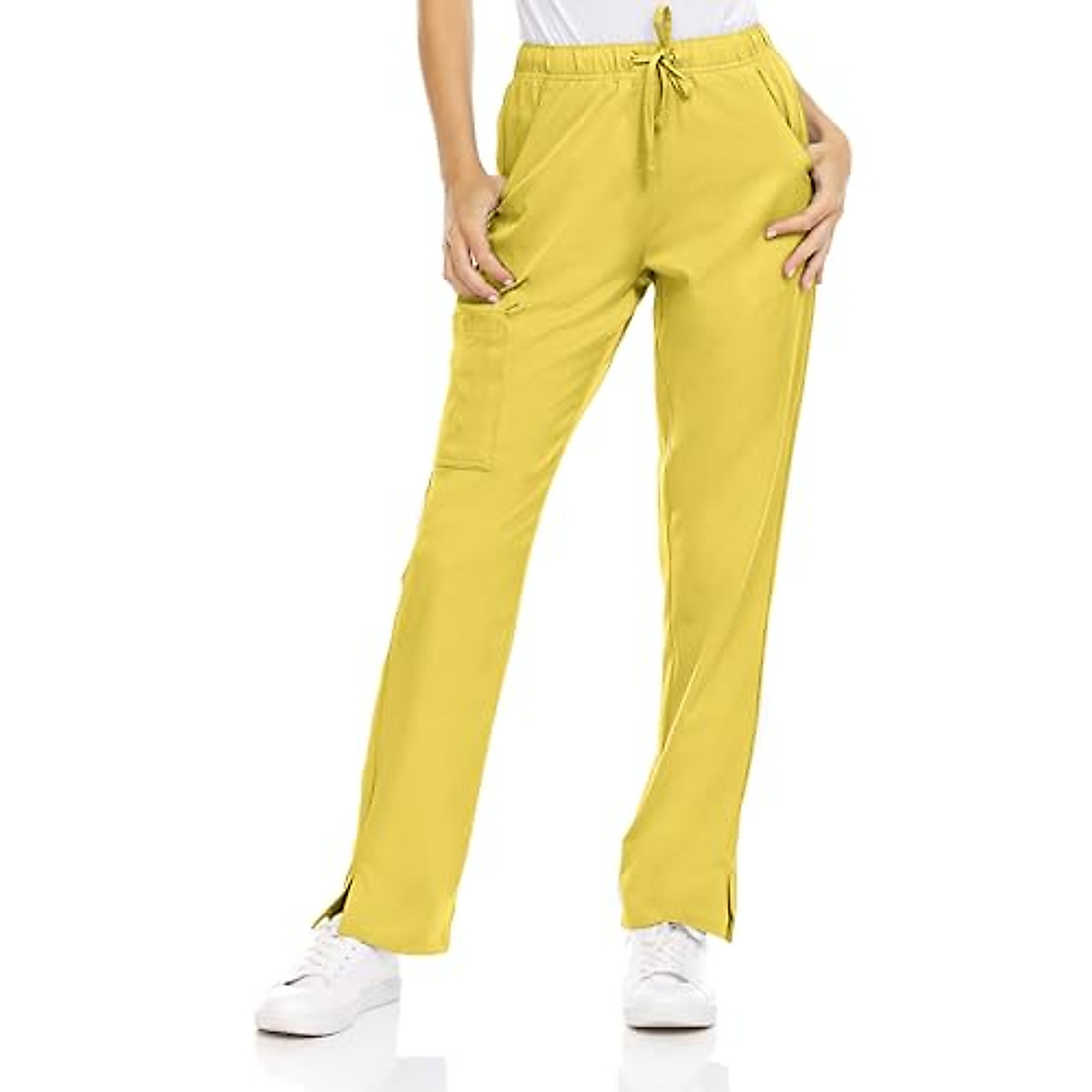 MediChic Mini Marilyn Womens Scrubs 4-Way Stretch Straight Leg Six Pocket Pants with Cargo Pockets Yellow
