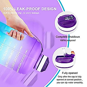 QuiFit Motivational Gallon Water Bottle - with Straw & Time Marker BPA Free Large Reusable Sport Water Jug with Handle for Fitness Outdoor Enthusiasts Leak-Proof (Purple/Blue,1 gallon)