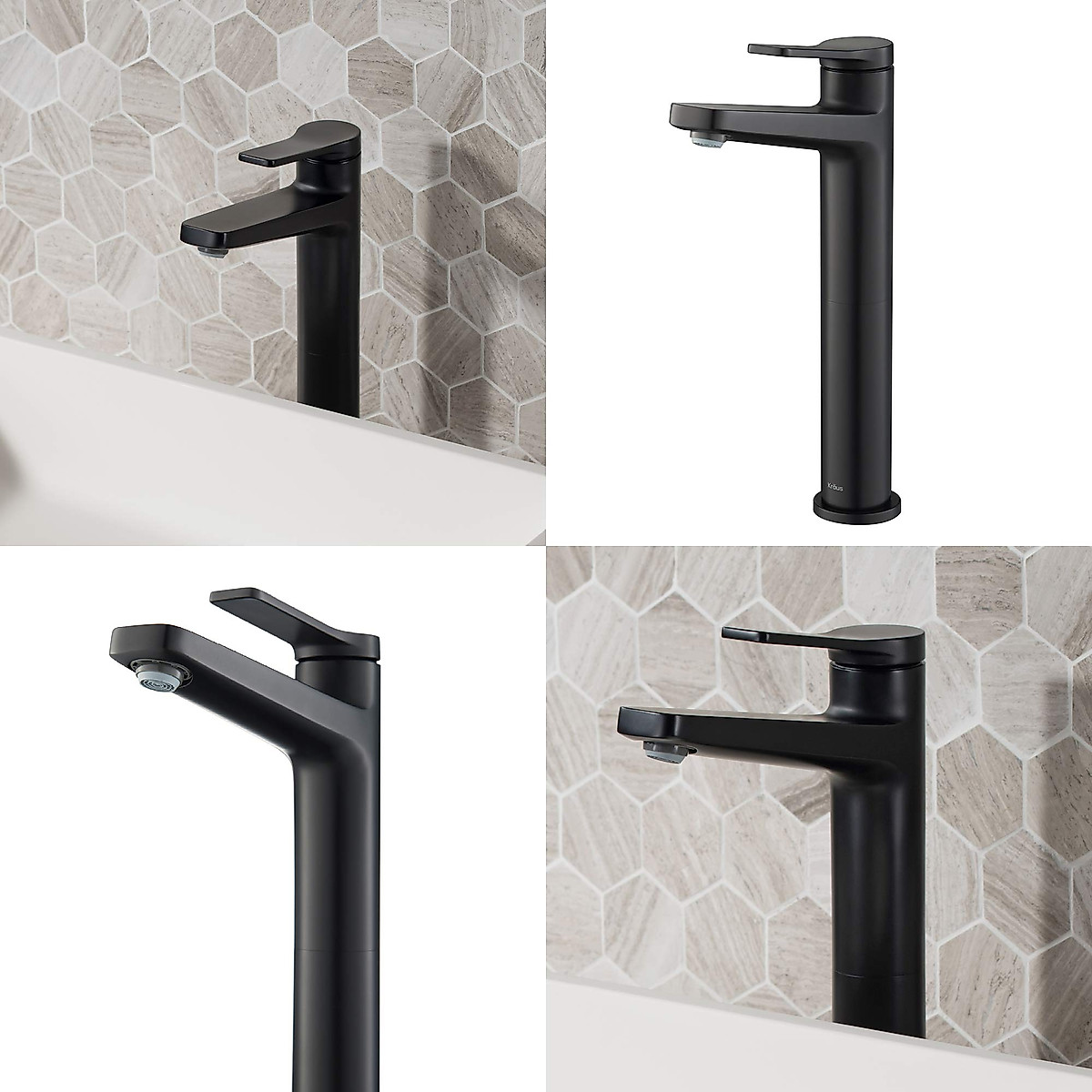 Kraus KVF-1400MB-PU-10MB Indy Single Handle Vessel Bathroom Faucet and Pop Up Drain, Matte Black