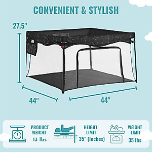 Dream On Me Ziggy Square Baby Playpen in Black, Easy Set Up and Lightweight, Breathable Mesh Walls, Playpen for Babies and Toddlers