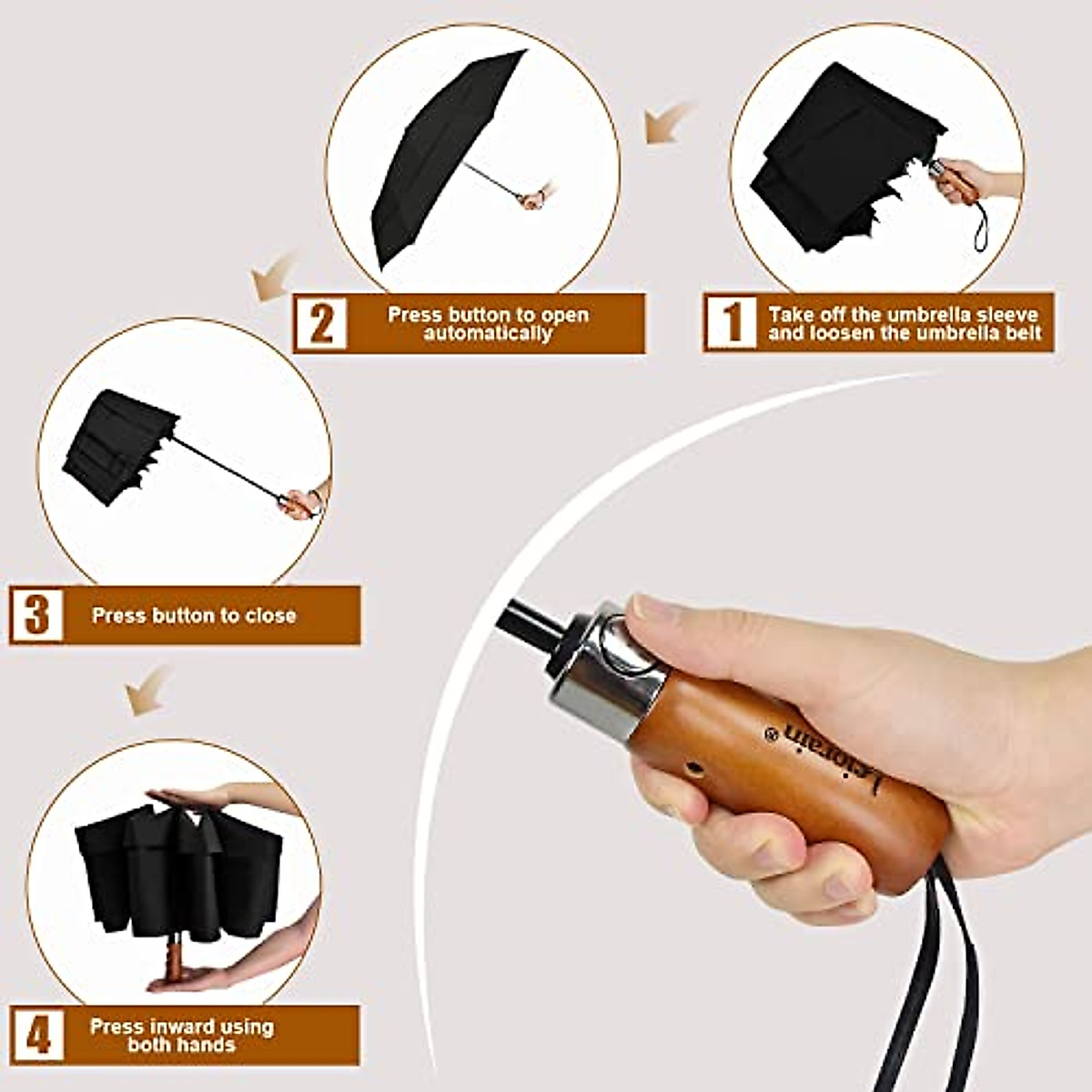 Lejorain Large Compact Golf Umbrella - 54inch Oversized Auto Open Close Folding Golf Umbrella Travel 210T Dupont Teflon Coated Vented Windproof Double Canopy for Women Men