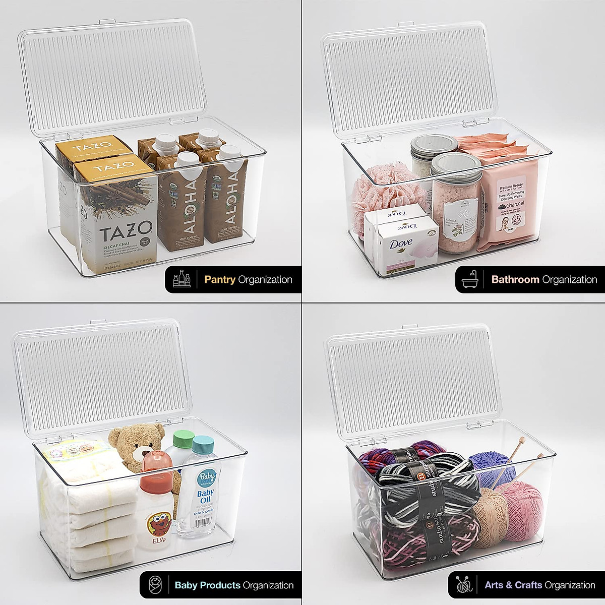 Sorbus Durable Plastic Storage Bins with Lids- Stackable Refrigerator Organizer Bins- MultiPurpose & Versatile- Lightweight Pantry Organizer- Perfect Cabinet Organizers and Storage for Kitchen- 2 Pack