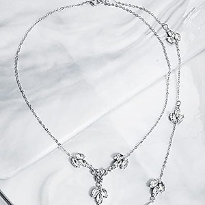 JWICOS Dainty Back Necklace Sexy Crystal Pearl Backdrop Y Necklace Back Necklace Wedding Jewelry for Women and Bride (Silver)