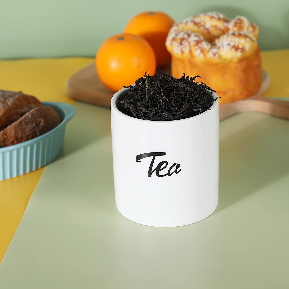 LEETOYI Porcelain Food Storage Containers with Lid, 4.5 Inch 31oz White, Labeled Tea