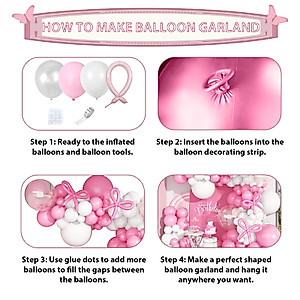 Pastel Pink and White Balloons Arch Kit, 118 Pcs Light Baby Pale Pink Bow Balloon Garland mit 18 Inch Clear Balloons*3, Macaron Pink Long Balloon as Bow Decor for Girls Birthday Baby Shower Decoration