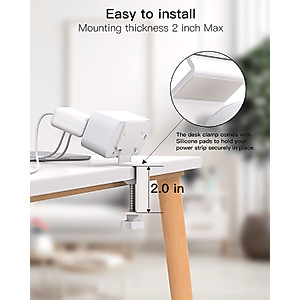 Desk Clamp Power Strip 10ft Flat Plug Extension Cord with USB C, 2 Outlets, Surge Protector USB C (PD 20W), USB A(QC 18W) Fast Charging Ports,Table Outlets for Home, Office