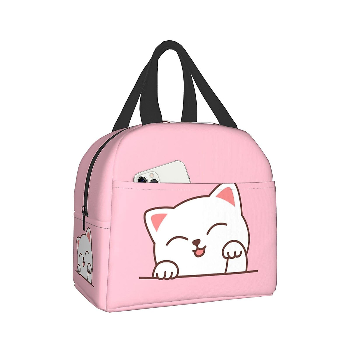 Ucsaxue Cute White Cat Cartoon Lunch Box Reusable Lunch Bag Work Bento Cooler Reusable Tote Picnic Boxes Insulated Container Shopping Bags For Adult Women Men