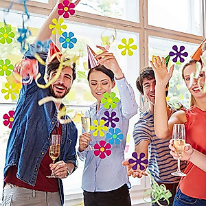 50 Pieces Retro Flower Cutouts Retro 60s Party Prop Paper Flower Cutout for Party Decorations