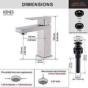 KENES Single Handle Bathroom Sink Faucet, Brushed Nickel Vanity Faucet for Bathroom Sink, with Pop Up Drain Stopper & Water Supply Hoses LJ-9031