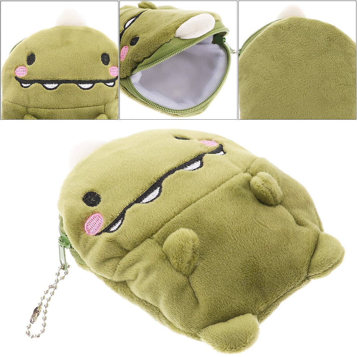 FENICAL Dinosaur Plush Coin Purse Fluffy Cute Hand Bag Mini Wallet Card Pouch Zipper Change Phone Holder for Women Girls Kids