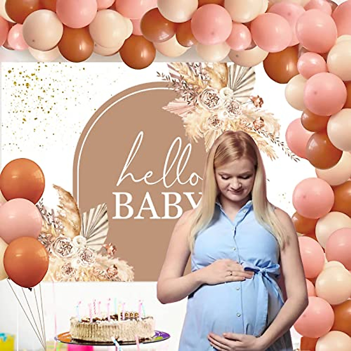 InMemory Boho Baby Shower Backdrop Pampas Grass Floral Rainbow Arch Hello Baby Shower Photography Background for Bohemian Girls Baby Shower Decorations Oh Baby Party Banner Photo Booth Backdrops 7x5ft