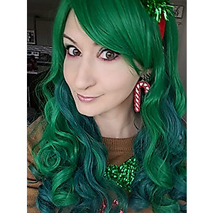 Bopocoko Green Wig Long Green Wigs for Women St Patricks Day Green Wig with Bangs Curly Wavy Soft Synthetic Green Wig BU036D