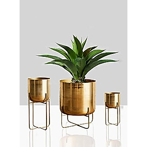 Serene Spaces Living Wide Gold Planter with Detachable Metal Stand, Decorative Indoor Planter Pot, Flower Pots Stand for Living Room, Kitchen, Office, Measures 26" Tall and 14" Diameter