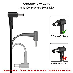 19.5V 9.23A 180W Tip 5.5mm MSI Laptop Charger, AC Charger for MSI Gaming Laptop GS65 GF63 GS63VR GT60 GT70 GF65 GF75 GS75 GS63 GE70 GE72 GE72VR GE62VR GS73VR GS43VR WS65 P65 GX60 Power Supply Cord