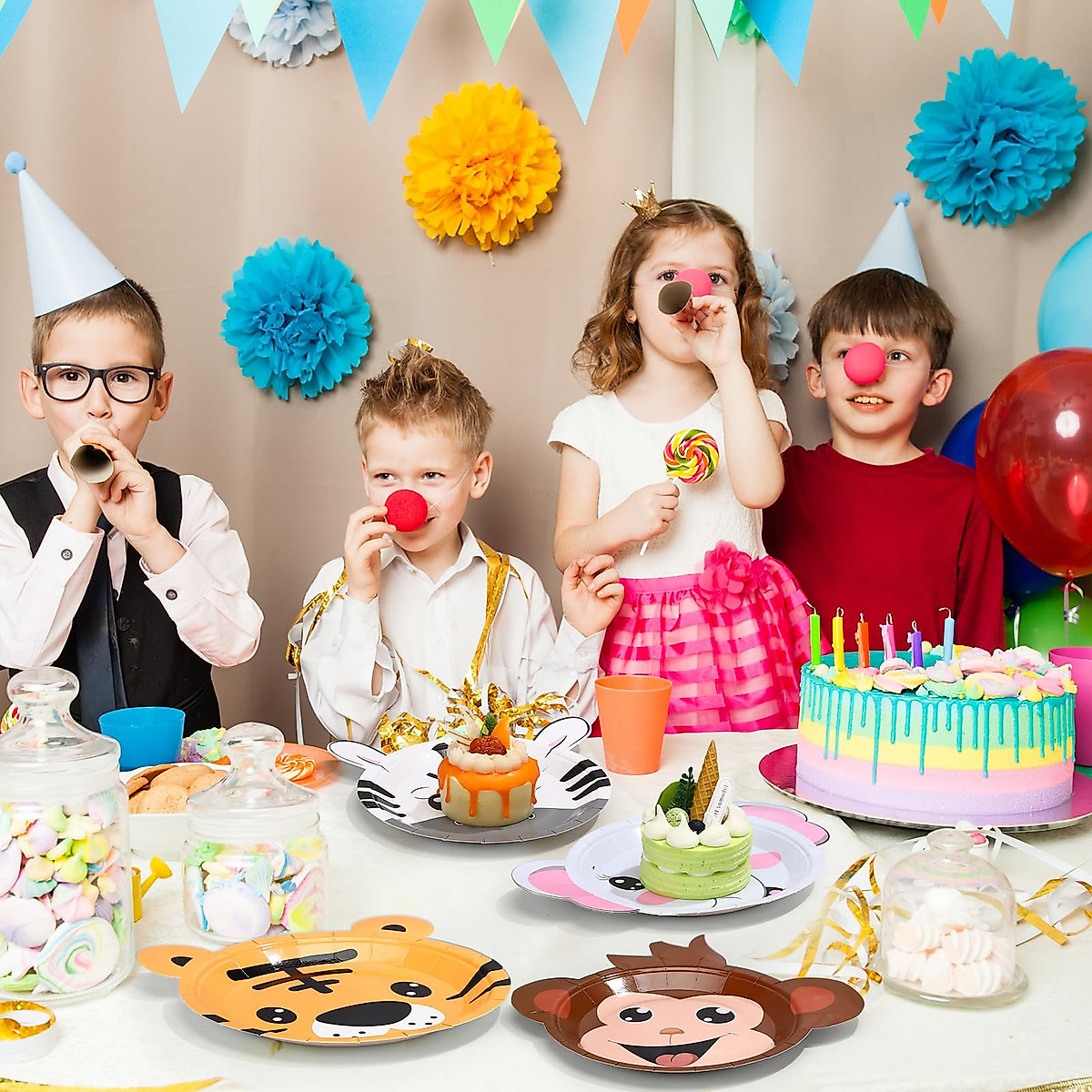 Sunnyray 72 Pcs Jungle Safari Paper Plates 7" Animal Shaped Disposable Dessert Dinner Plates Safari Birthday Party Plates Dinnerware Decorative for Birthday Baby Shower Jungle Animal Party Supplies