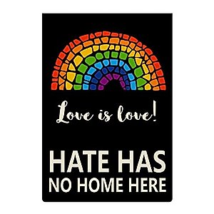 YongColer Small Pride Month Garden Flag, Hate Has No Home Here Yard Sign, Love is Love Yard Flag 12.5x18.5 Inches