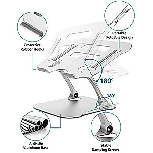 【2022 New】Laptop Stand for Desk, FRIEET Aluminum Ergonomic Laptop Riser with Heat Vent, Adjustable Height Foldable Computer Stand Holder Compatible with 10''-18" MacBook Air/Pro,Lenovo Dell HP, Silver