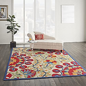 Nourison Aloha Indoor/Outdoor Red/Multi 7'10" x 10'6" Area -Rug, Easy -Cleaning, Non Shedding, Bed Room, Living Room, Dining Room, Deck, Backyard, Patio (8x11)