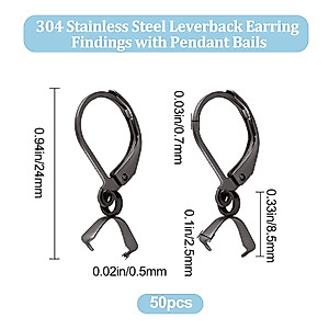 Beebeecraft 1 Box 50Pcs Pendant Clasp Earring Hooks Stainless Steel Leverback Earring Findings Black Earring Supplies for Jewelry Making