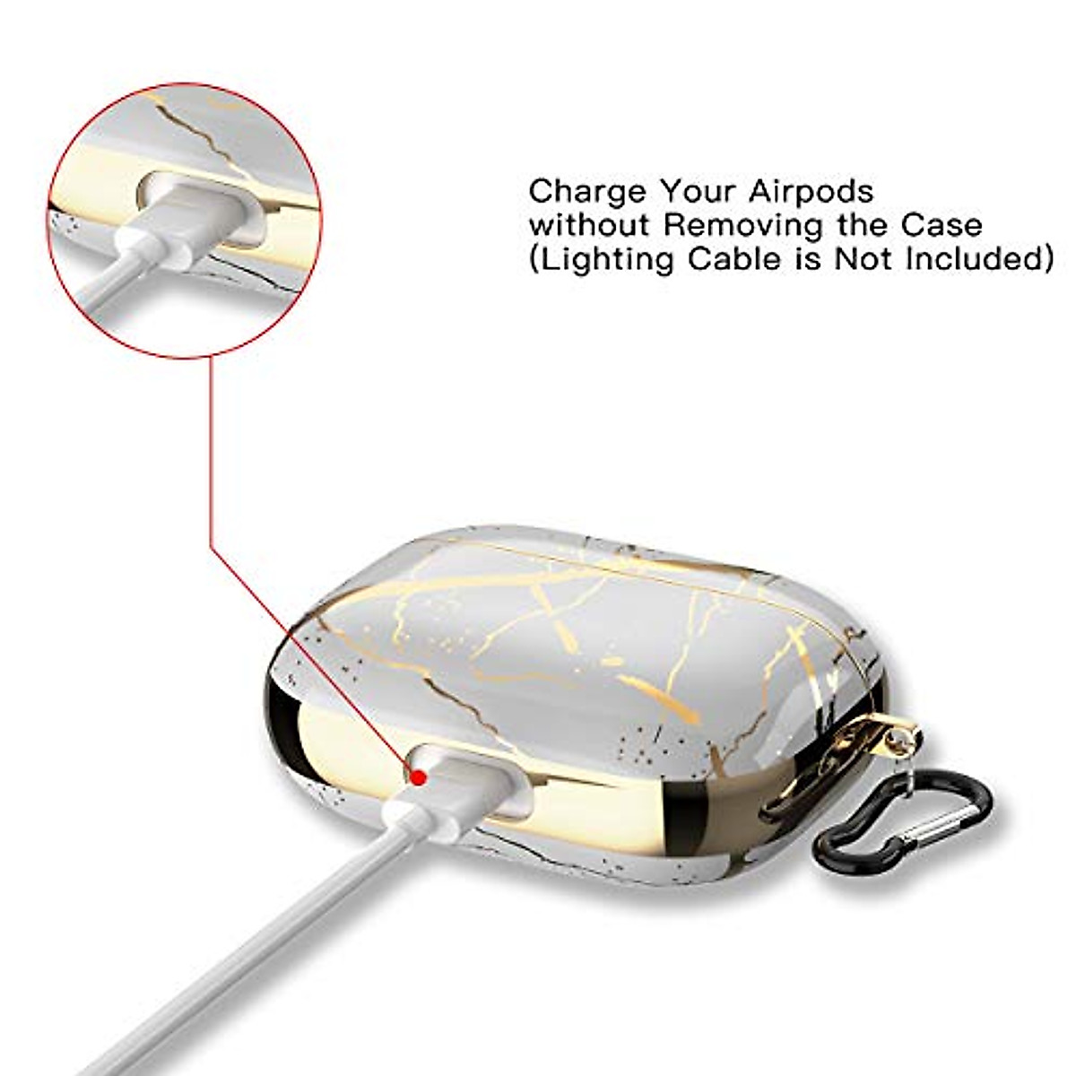 GOLINK Chrome Case for Airpods Pro, 360° Protective Stylish Marble Design for Airpods Pro Charging Case(White Marble)