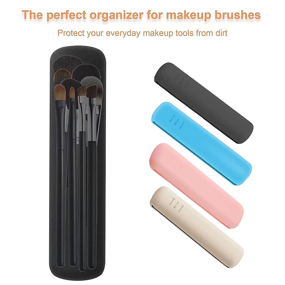 Travel Makeup Brush Case,Silicon Trendy Portable Makeup Brush Cosmetic Holder,Soft and Comfortable Makeup Brush Organizer,Fashionable and Beautiful Cosmetic Brush Bag (Khaki)