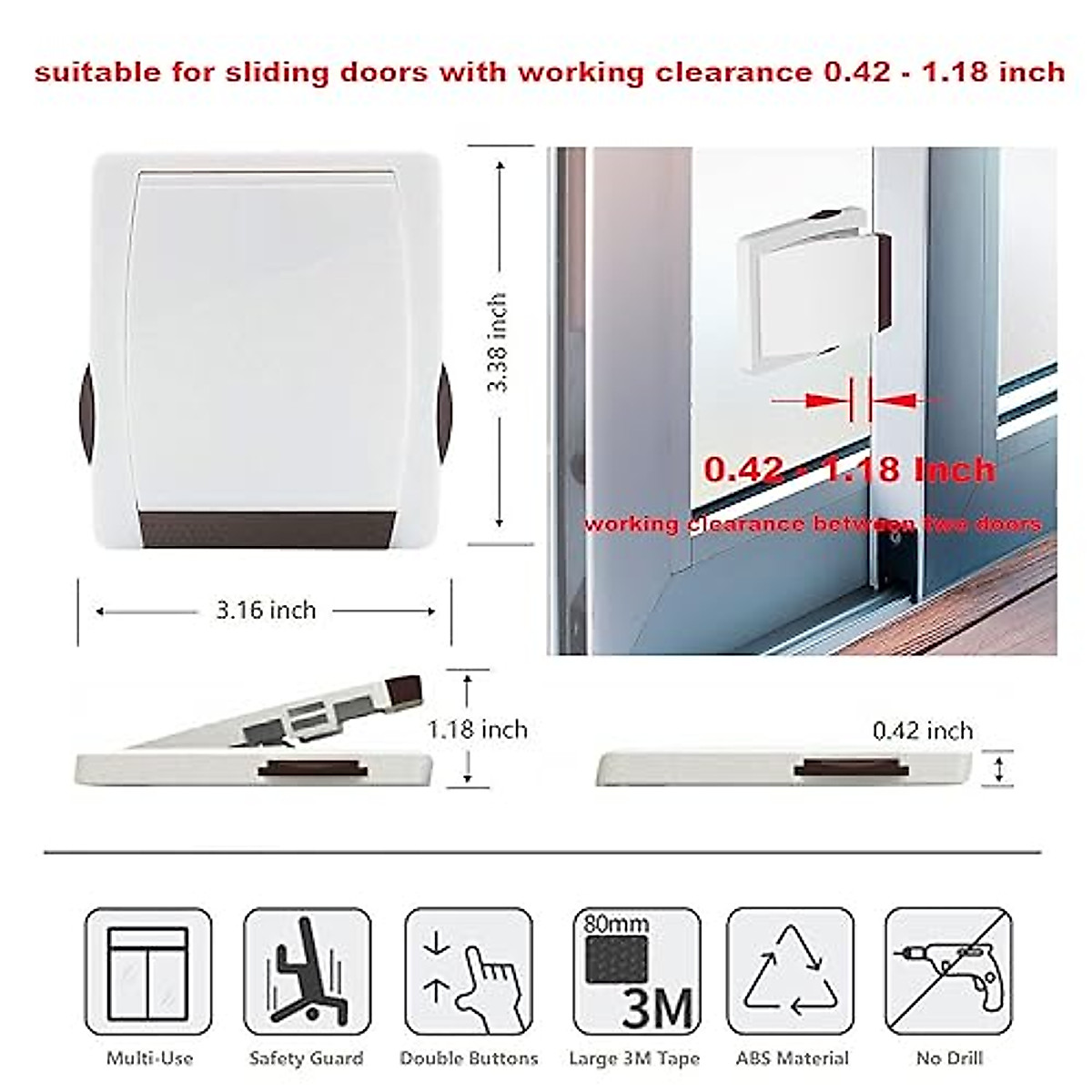 Sliding Glass Door Child Lock - OKEFAN 4 Pack Baby Safety Slide Window Locks for Kids Proof Patio Closet Doors No Drilling Tools Needed (Brown)