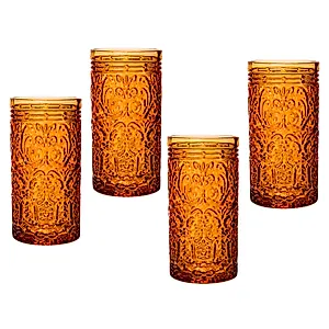 Godinger Jax Highball Beverage Glass Cup Orange Spice – Set of 4